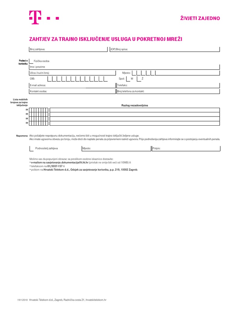 Zahtjev Za Trajno Isključenje - Mobilne - Usluge | PDF