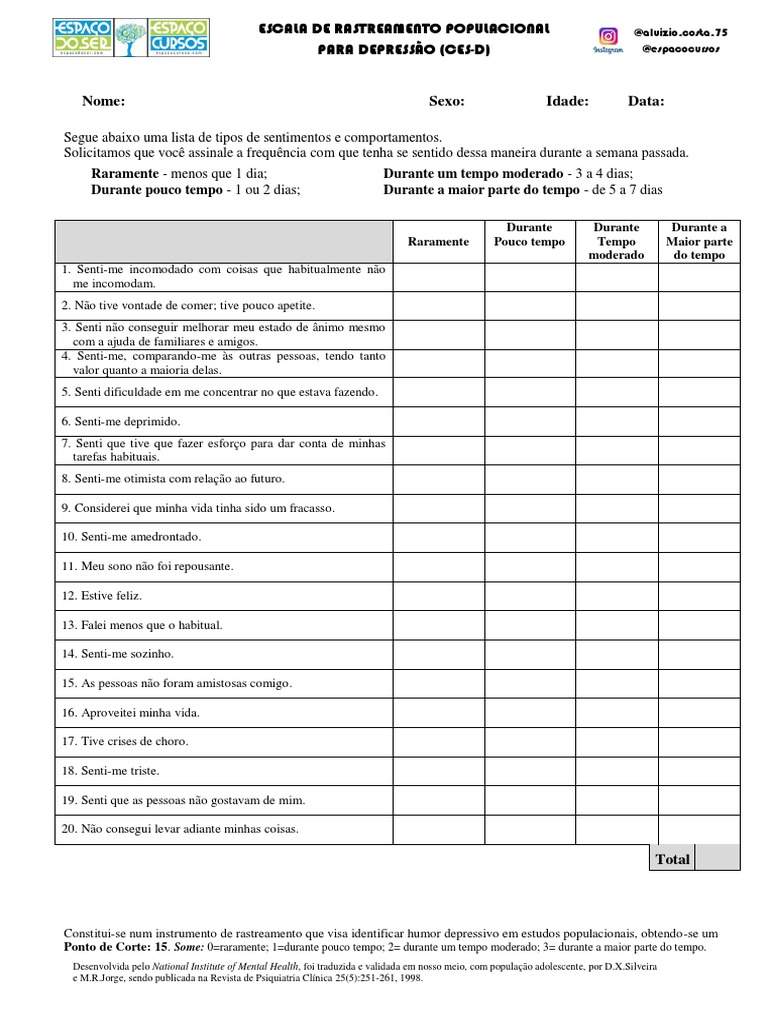 Ces-D - Escala de Rastreamento Populacional para Depressão | PDF | Depressão