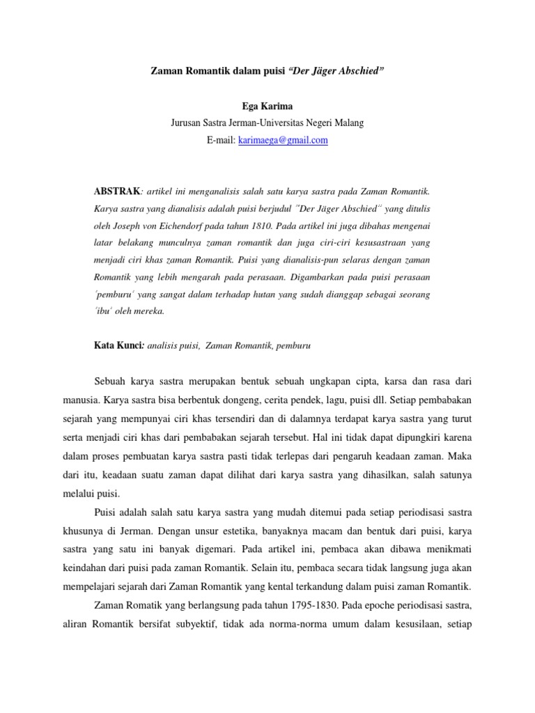 "Analisis Puisi Romantik Jerman" | PDF