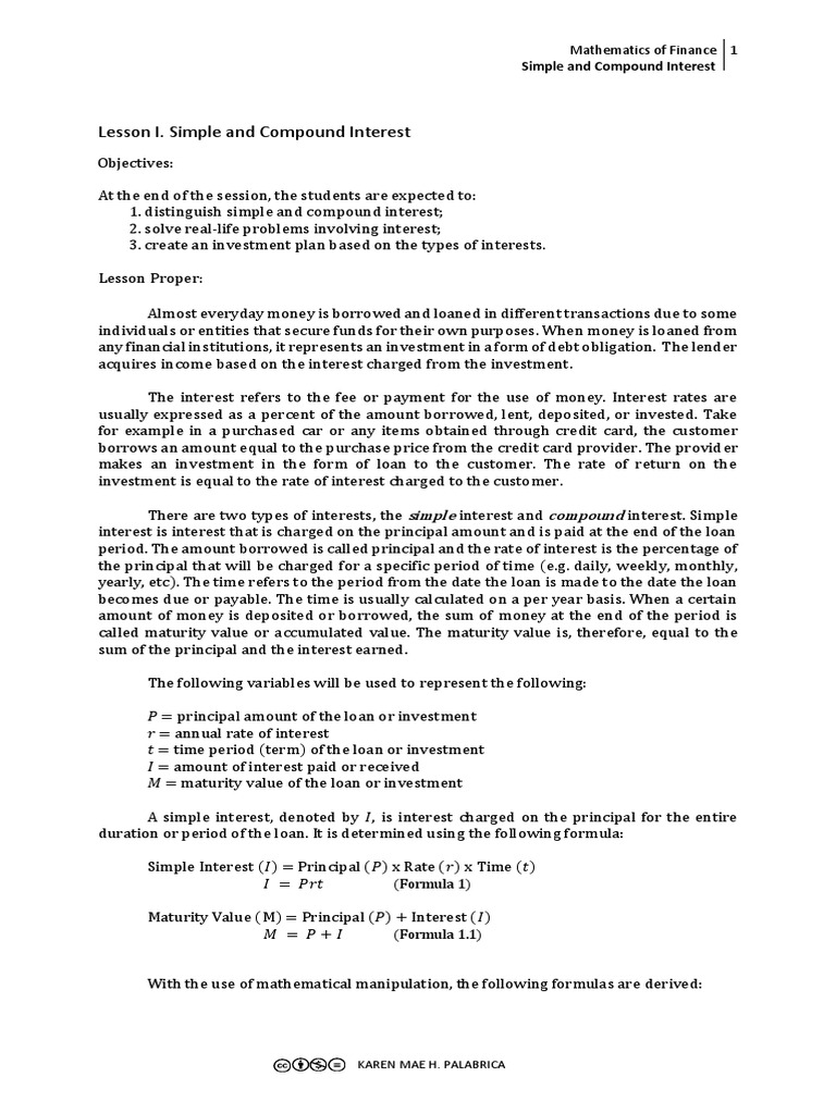 Lesson I. Simple and Compound Interest | PDF | Interest | Compound Interest