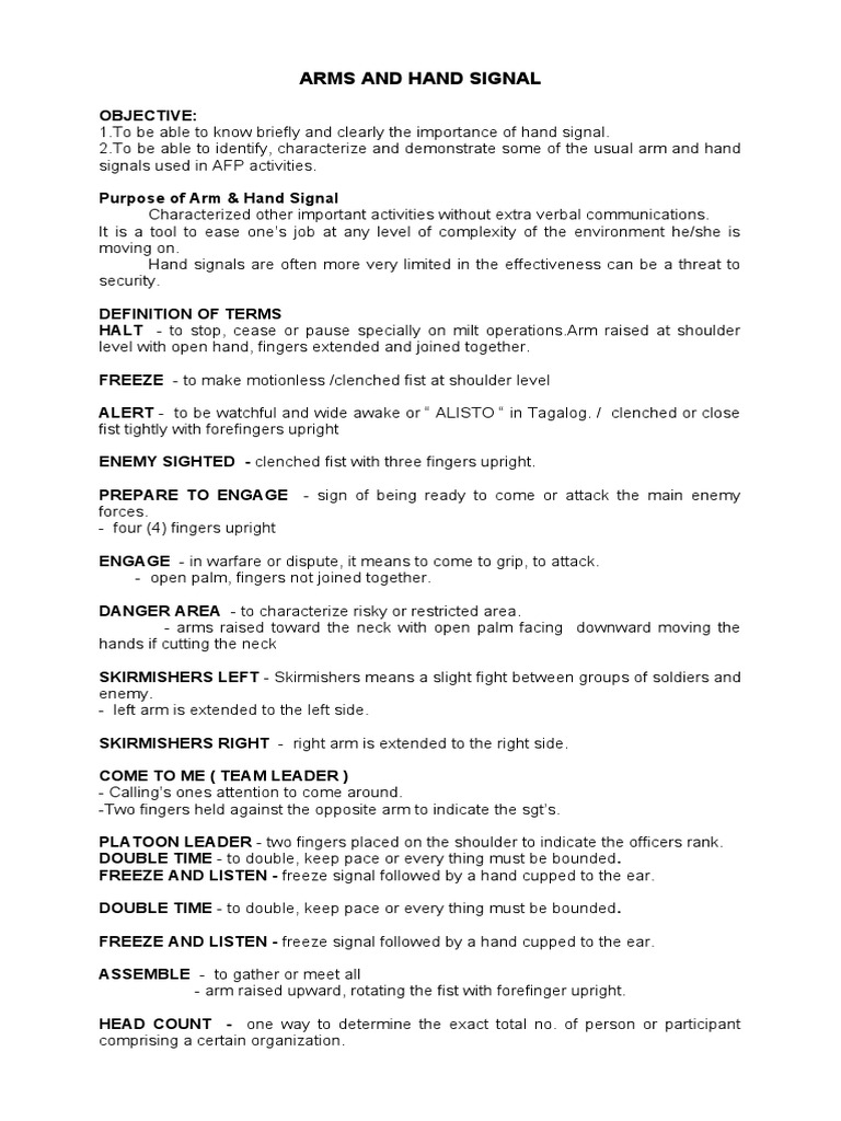 Military Hand and Arm Signals Guide | PDF