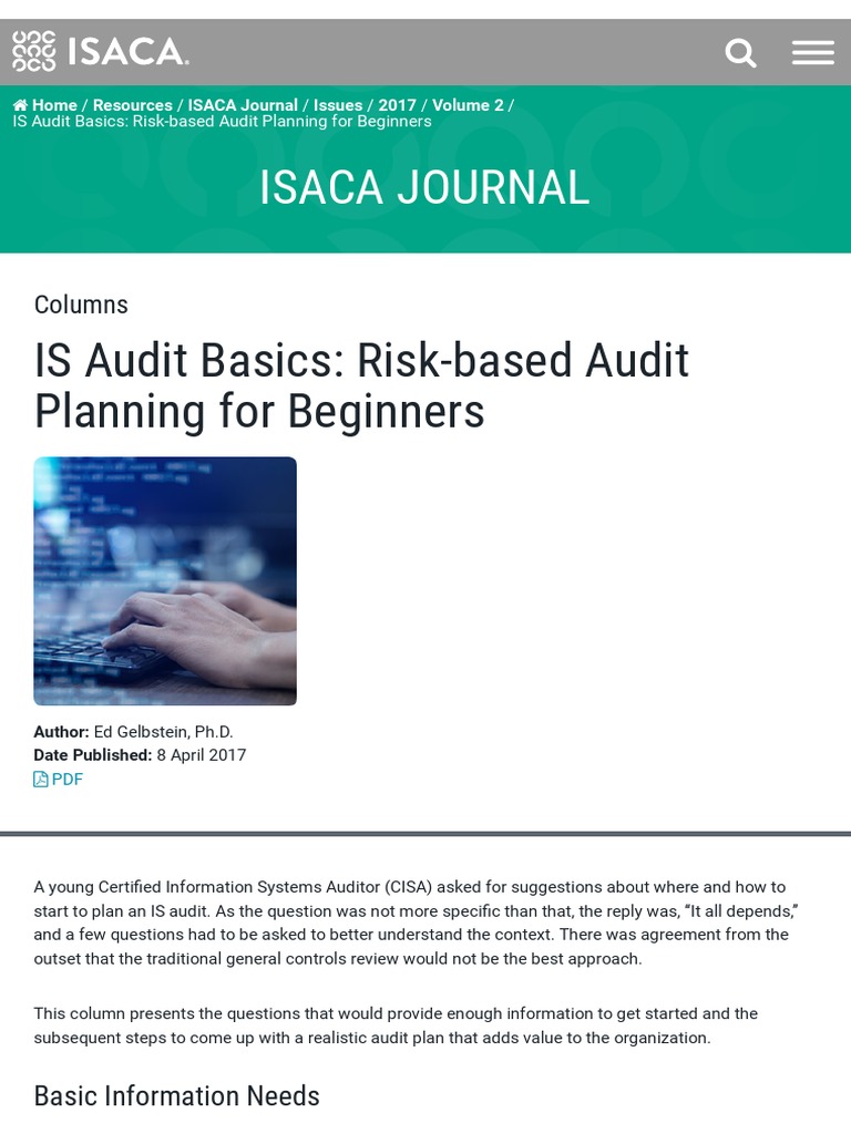 Risk-Based Audit Planning For Beginners - ISACA Journal | PDF | Audit ...