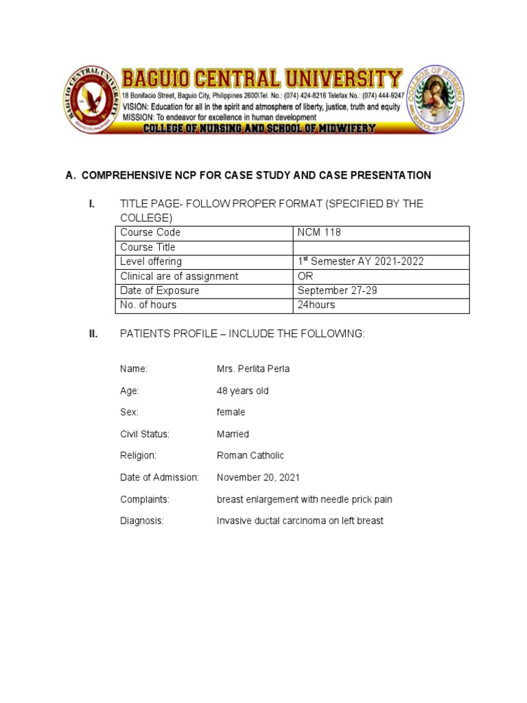 A. Comprehensive NCP For Case Study and Case Presentation I | PDF ...