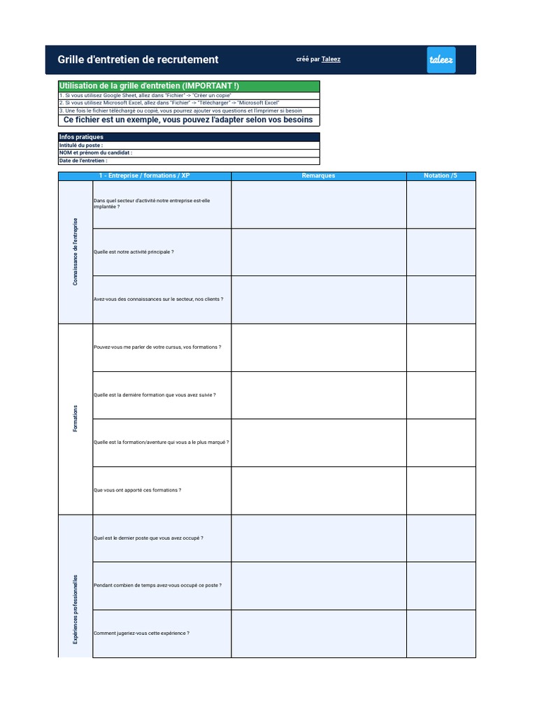 Grille d'entretien de recrutement efficace | PDF | Logiciel | Informatique