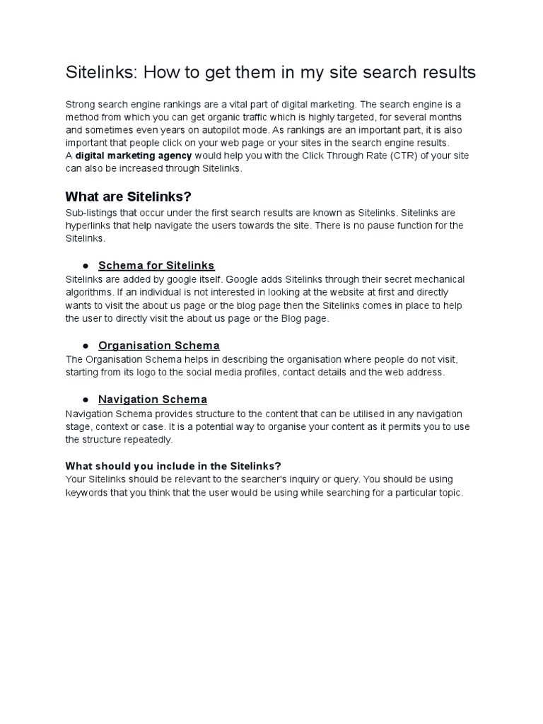 Sitelinks - How To Get Them in My Site Search Results | PDF | Search Engine Optimization ...