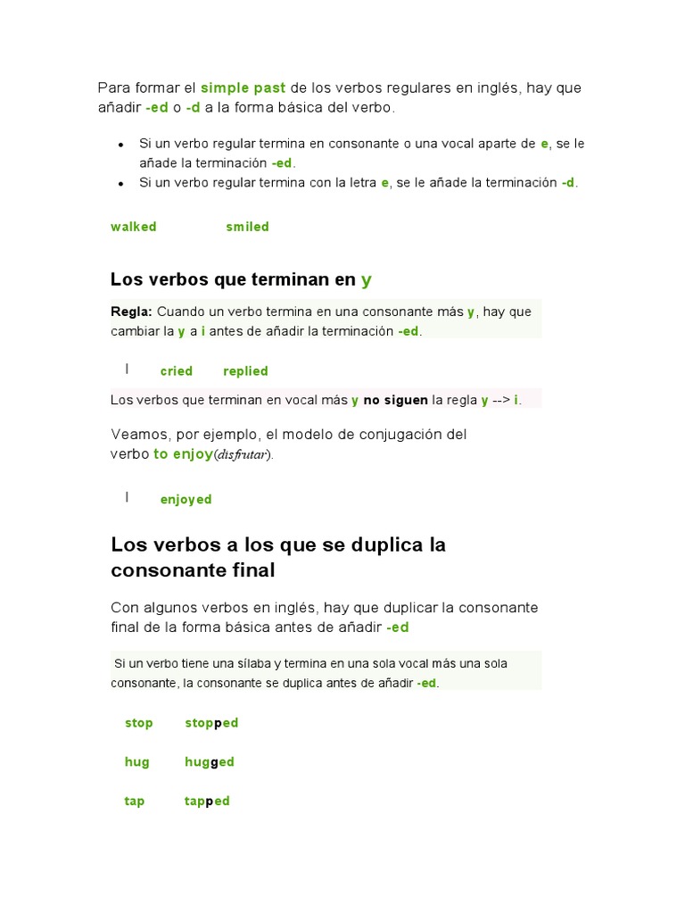 Reglas del Simple Past en Inglés | PDF | Artes del Lenguaje y Comunicación