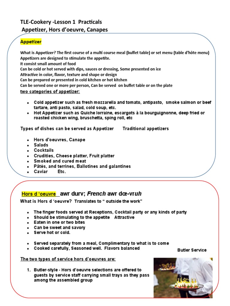 TLE-Cookery -Lesson 1 Practicals: Appetizers, Hors d'oeuvres & Canapés ...