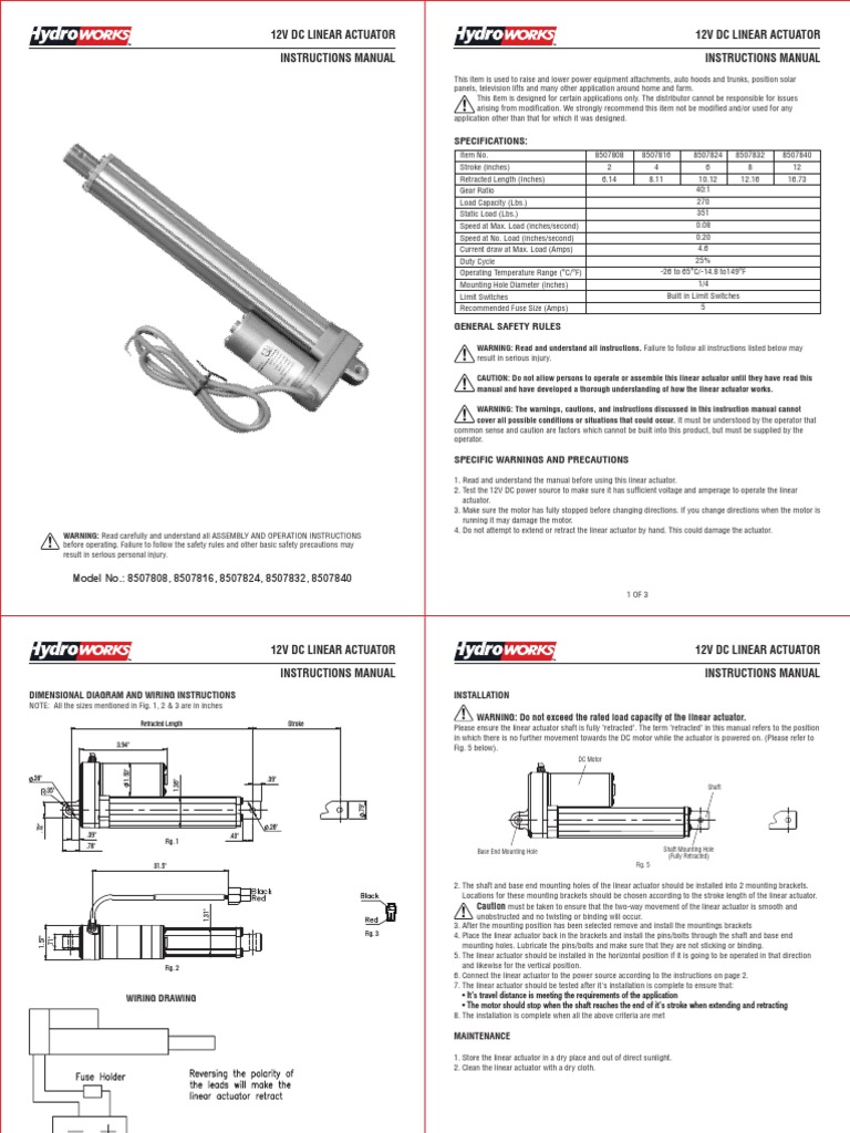 12V Linear Actuator Installation Manual | PDF | Electric Motor | Actuator