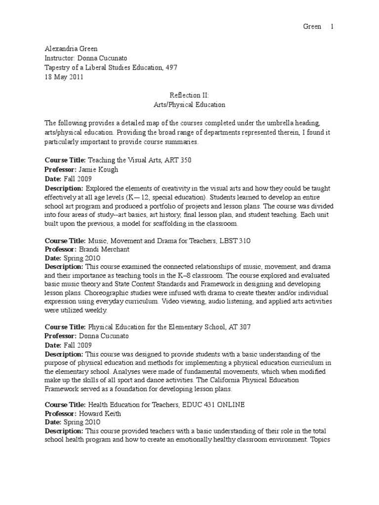 Physed Reflection | PDF | Physical Education | Teachers