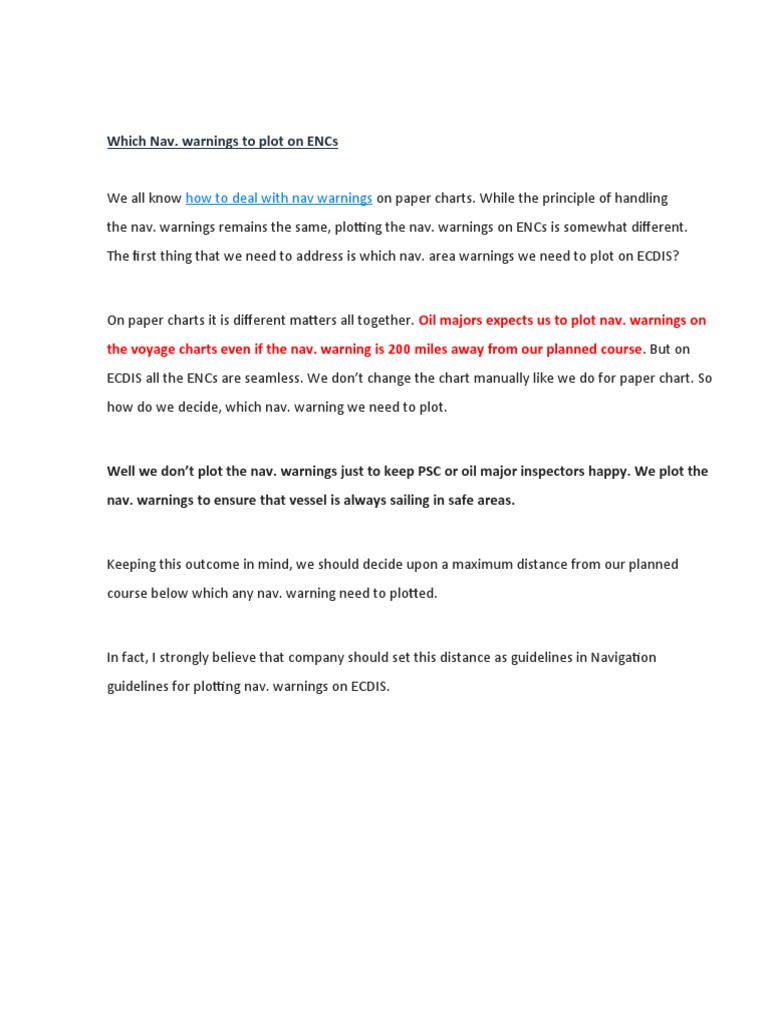 How To PLot Nav. Warnings On ECDIS | PDF
