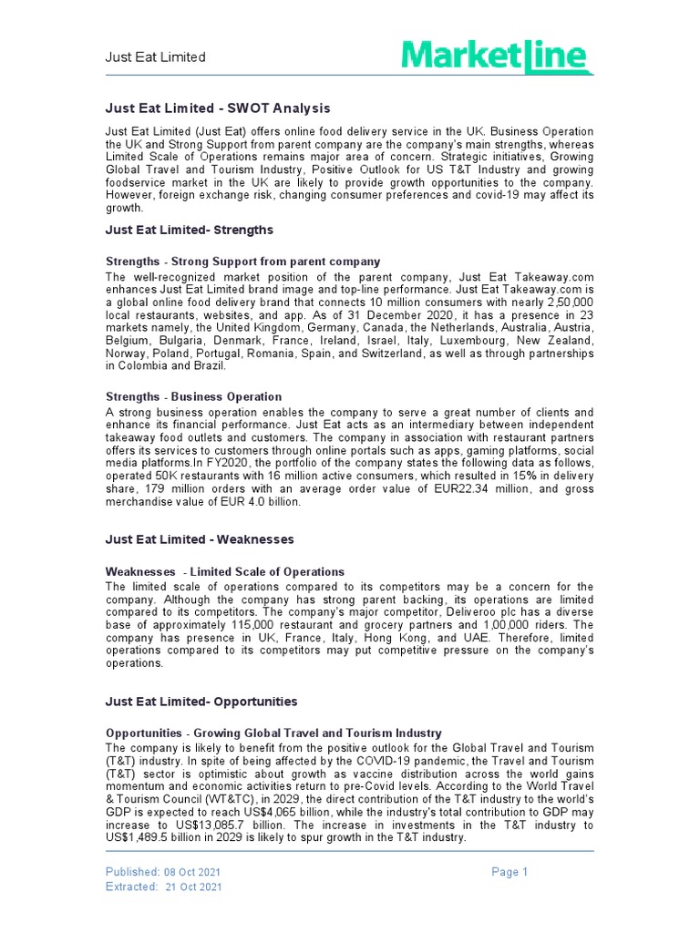 Just Eat Limited SWOT Analysis | PDF | Economies | Business