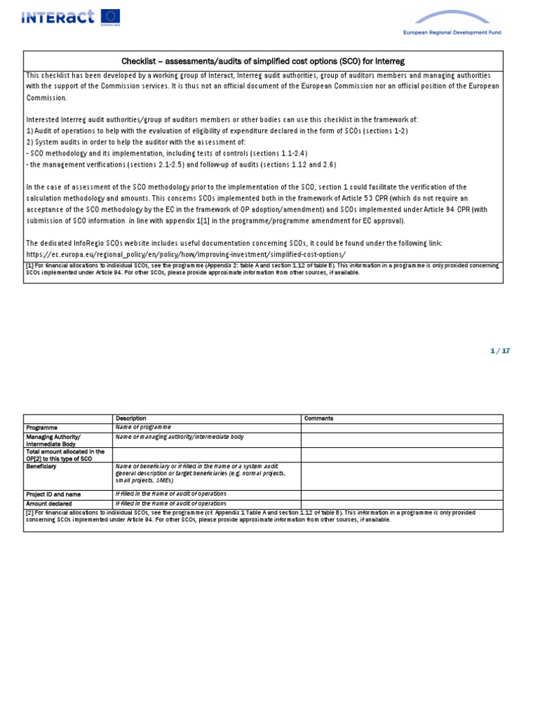 July 2021 Interreg Checklist SCOs v1 | Download Free PDF | Audit | Reliability Engineering