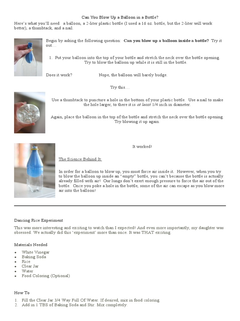 Simple Science Experiment For Kids | PDF | Balloon | Sodium Carbonate