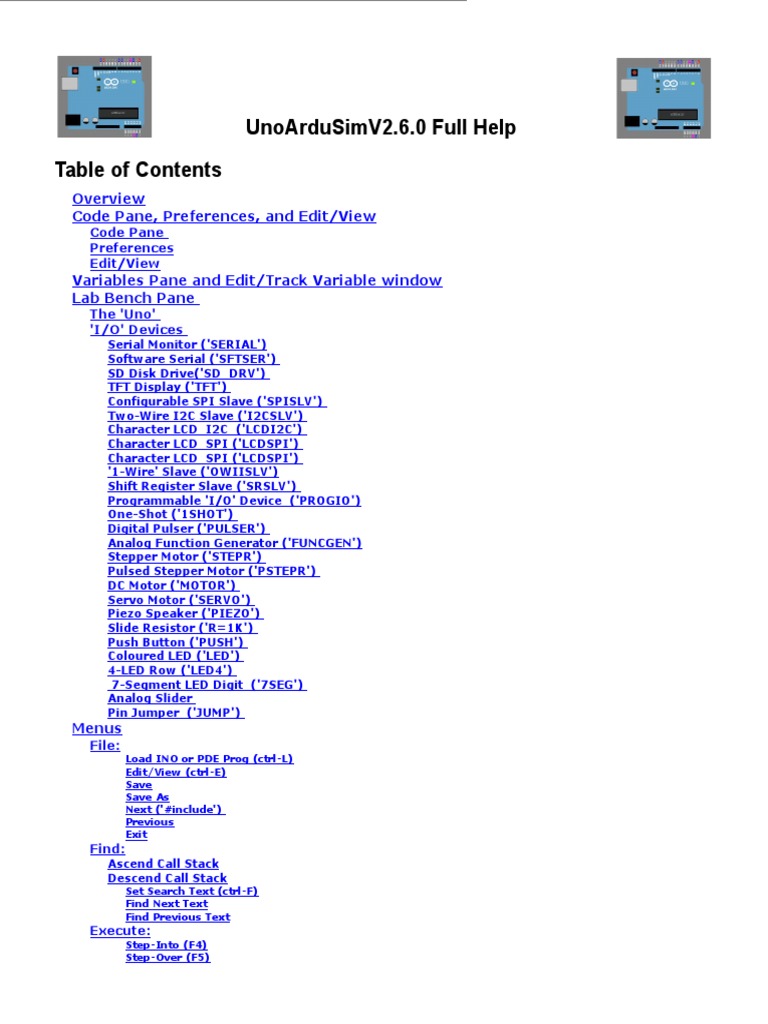 Unoardusimv2.6.0 Full Help: Code Pane, Preferences, and Edit/View | PDF ...