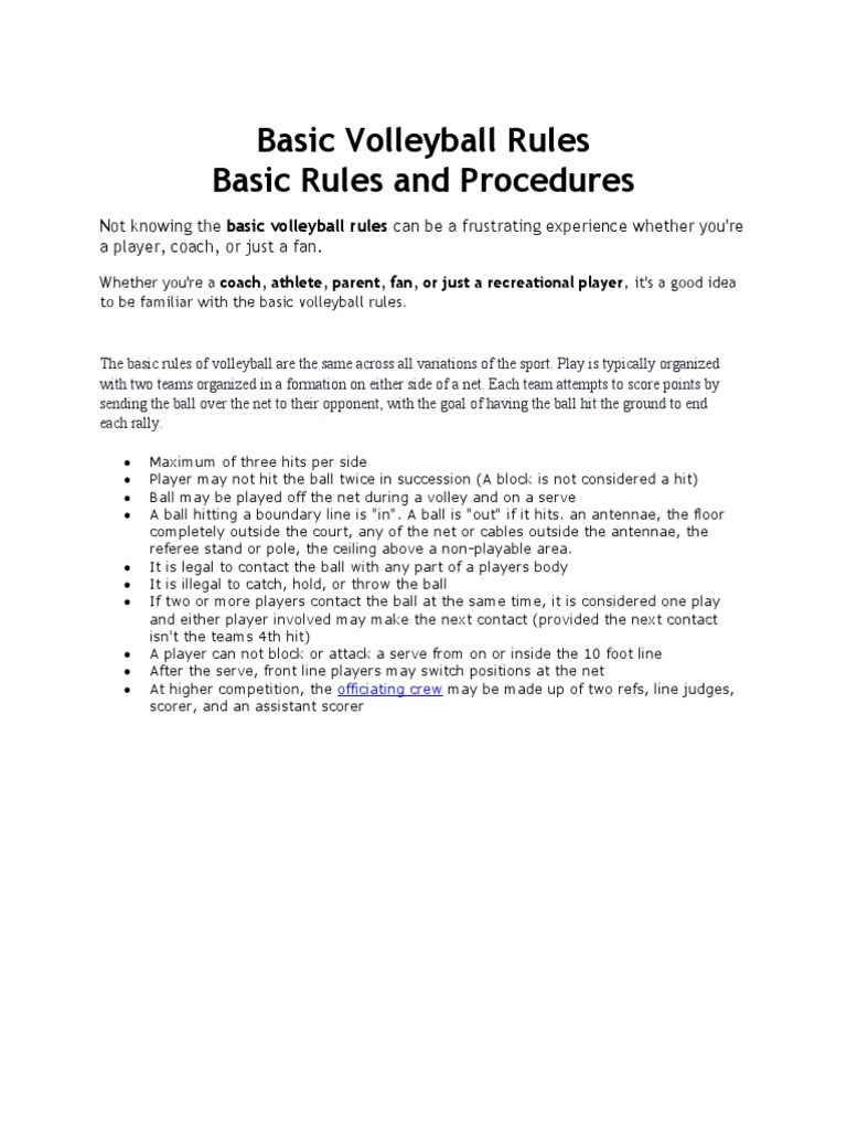 Basic Volleyball Rules | PDF