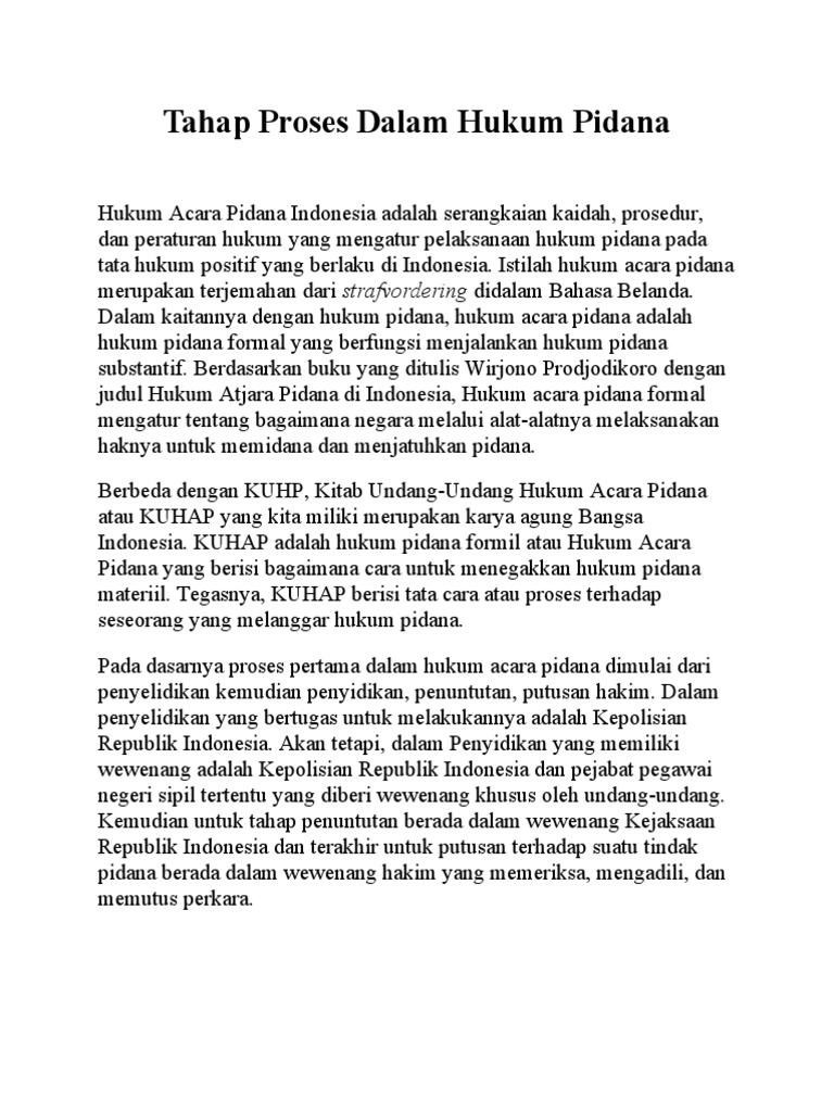 Tahapan Proses Hukum Pidana Indonesia | PDF