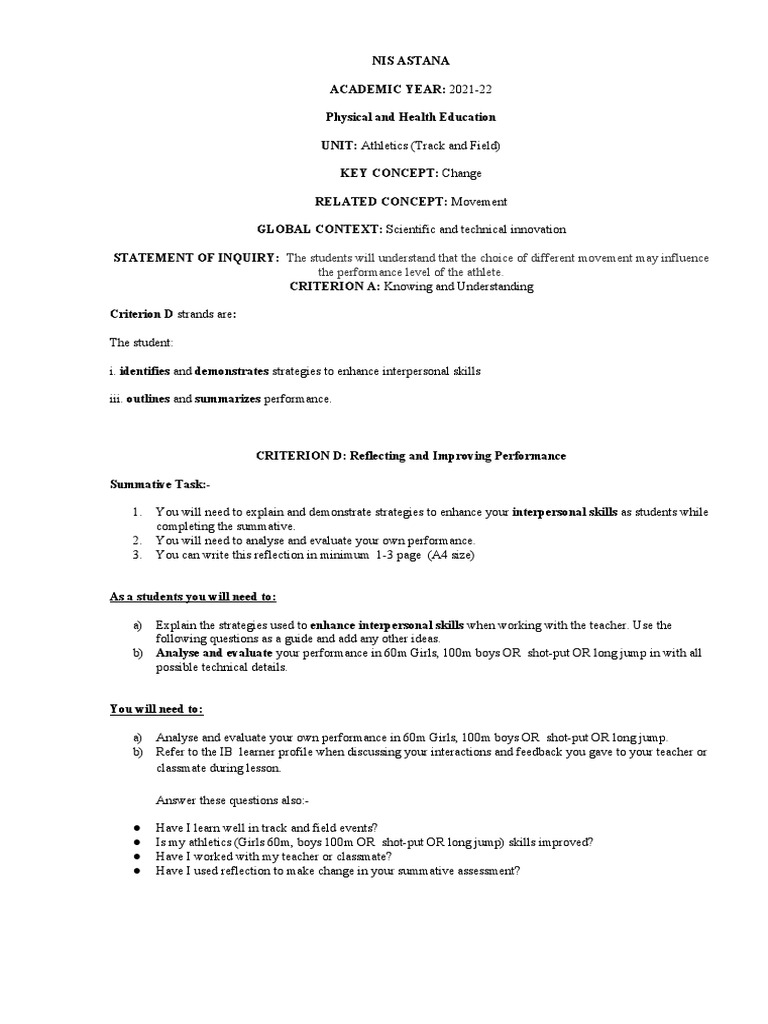 Criterion D Summative Assessment 2021-22 | PDF | Reason | Evidence