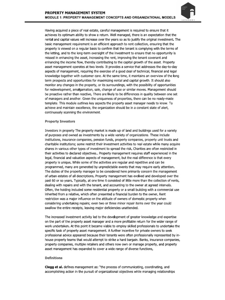 Property Management Concepts and Organizational Models | PDF