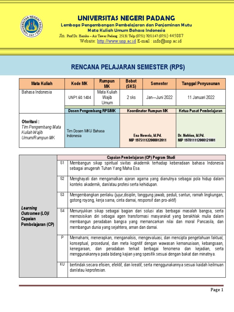 RPS Bahasa Indonesia - 2022 | PDF | Seni & Disiplin Bahasa