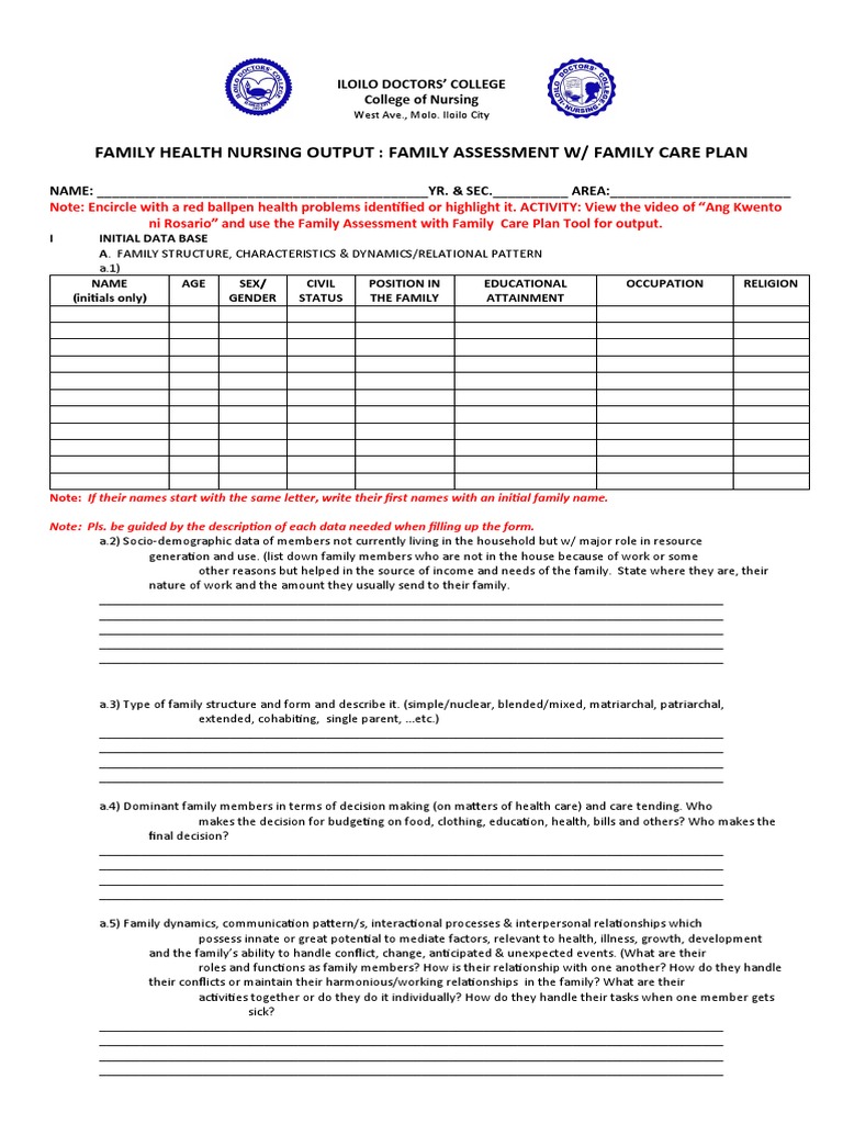 Family Health Nursing Assessment Guide | PDF | Family | Breastfeeding