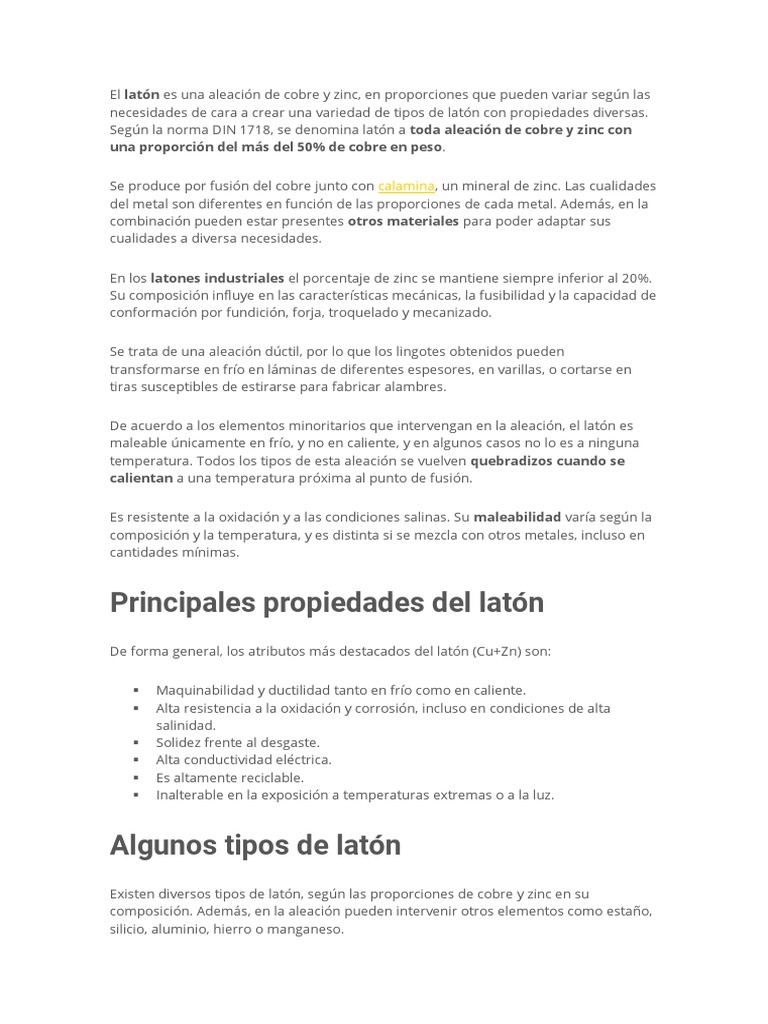 Que Es Laton | PDF | Latón | Cobre