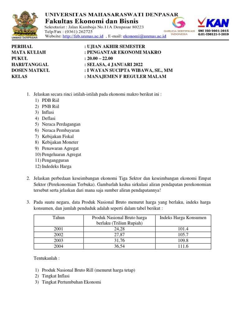 Soal Pengantar Ekonomi Makro UAS | PDF