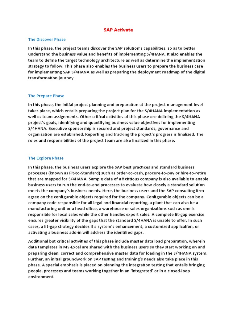 SAP Activate: The Discover Phase | PDF | Sales | Project Management