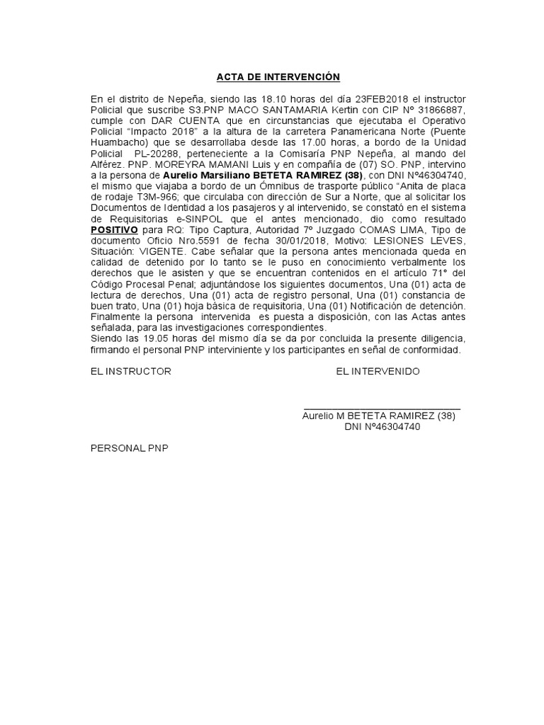 Acta de Intervención RQ | PDF