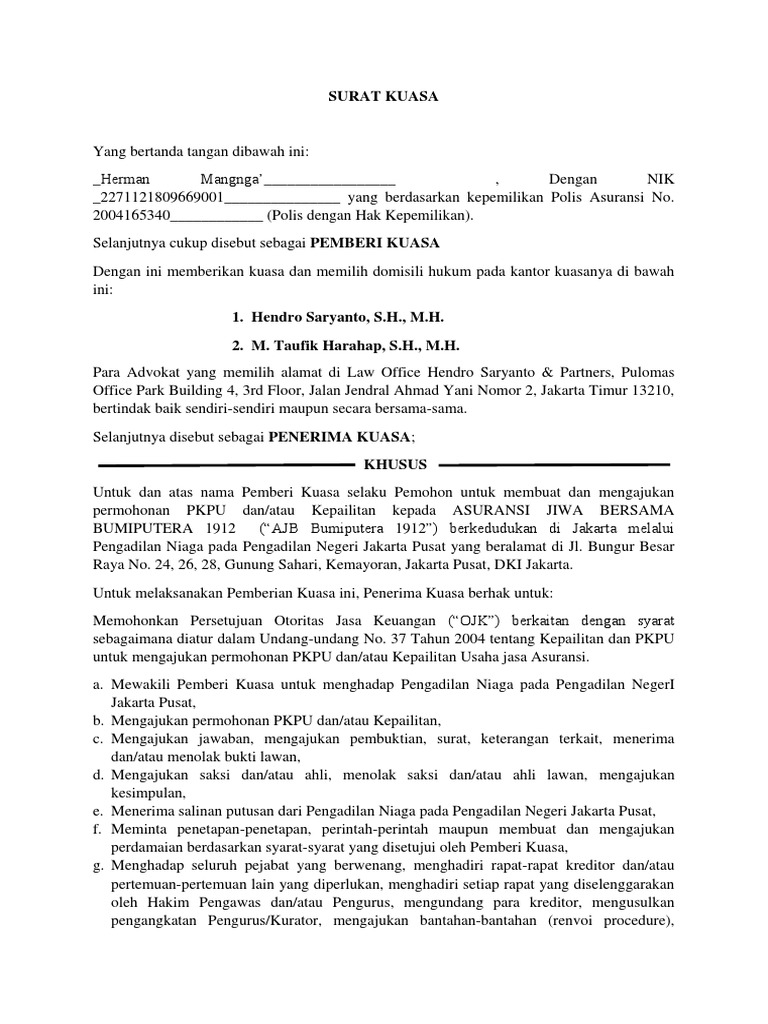 Surat Kuasa Pkpu | PDF
