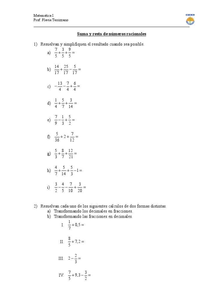 3 Suma y Resta de Números Racionales | PDF