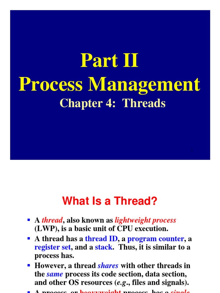 Process Management: Chapter 4: Threads | PDF | Thread (Computing) | Process (Computing)