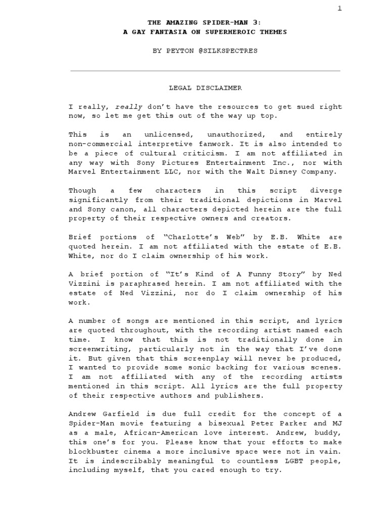 The Amazing Spider Man 3 Complete Screenplay 1 | PDF