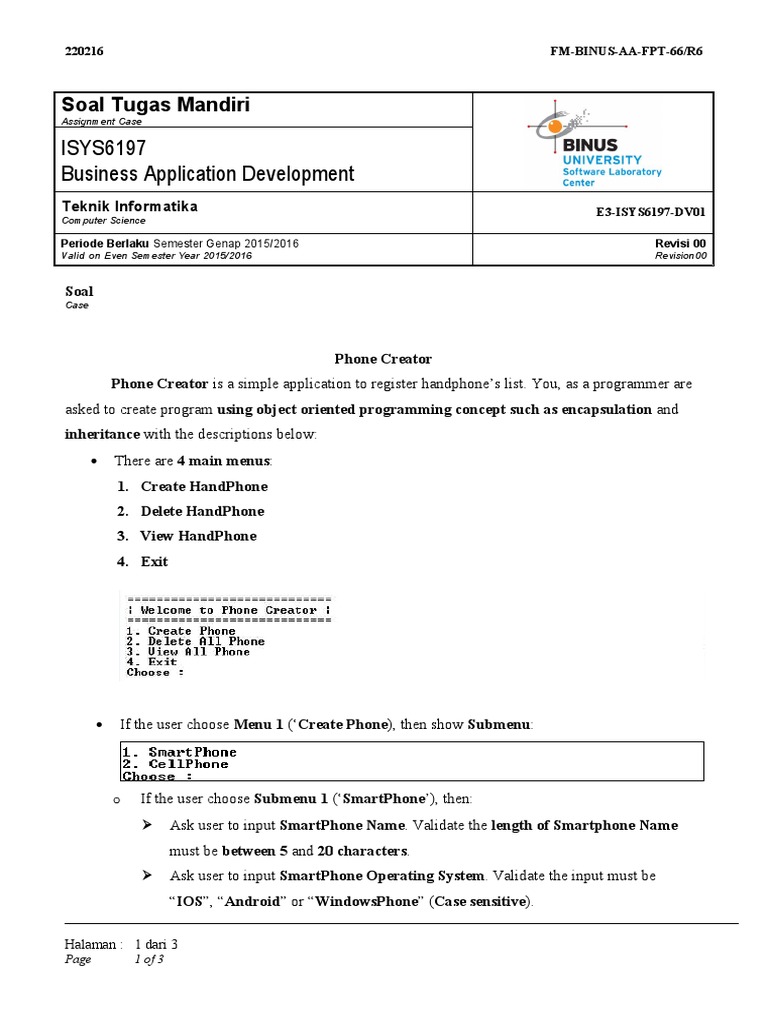 ISYS6197 Business Application Development: Soal Tugas Mandiri | PDF | Smartphone | Menu (Computing)