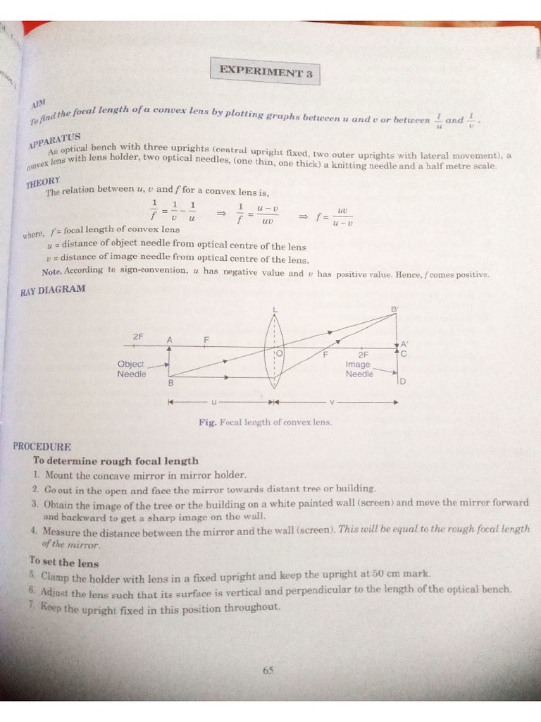 To Find The Focal Length of A Convex Lens by Plotting Graph Between U ...