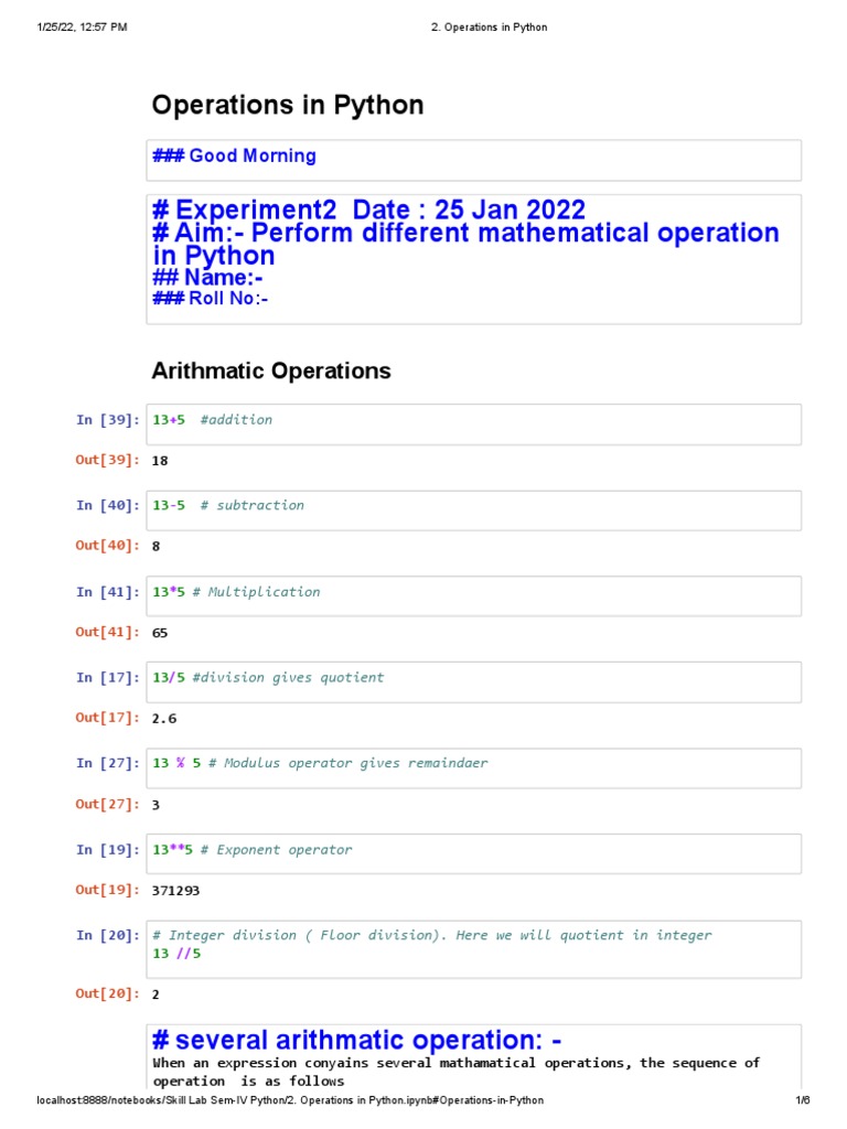 Operations in Python | PDF | Elementary Mathematics | Abstract Algebra