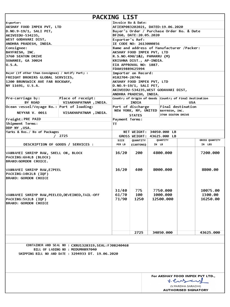 Packing List: Invoice No & Date | PDF | Cargo | Service Industries