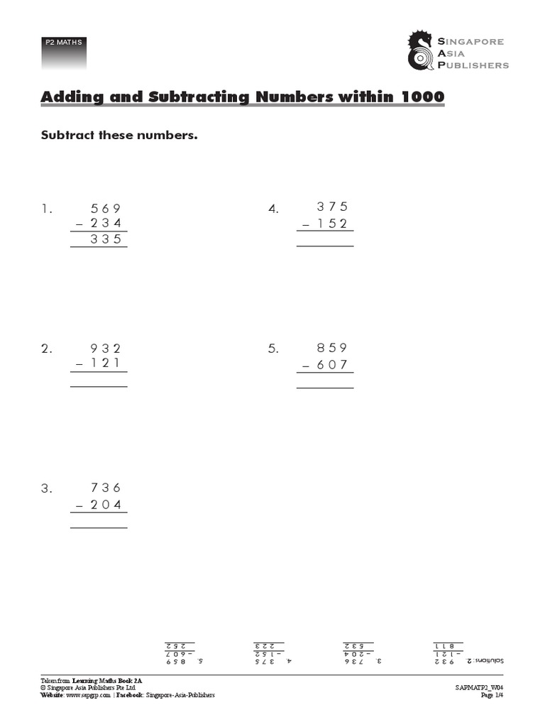 Adding and Subtracting Numbers Within 1000 | PDF | Mathematics | Science