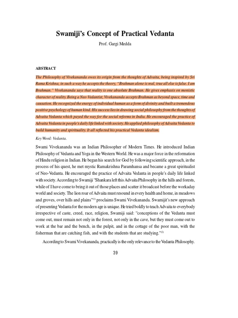 Swamiji's Concept of Practical Vedanta | PDF | Vedanta | Yoga