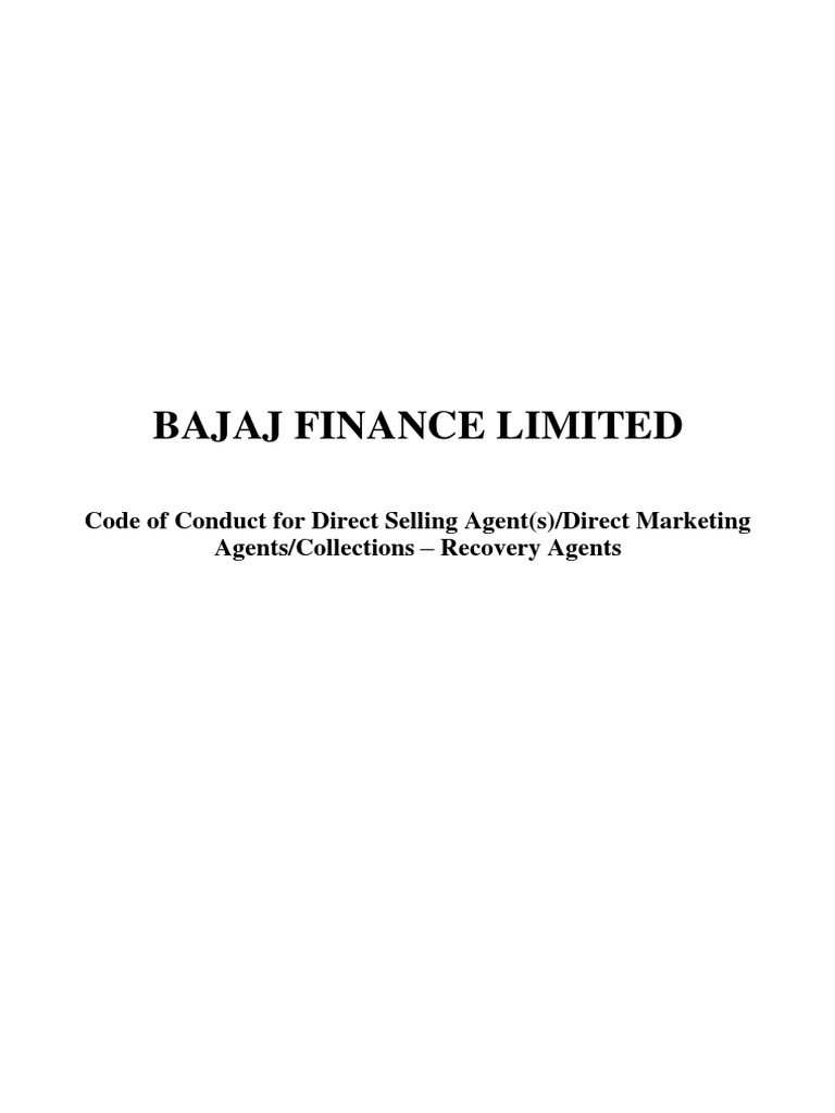 Bajaj Finance Limited: Code of Conduct For Direct Selling Agent(s) /direct Marketing Agents ...