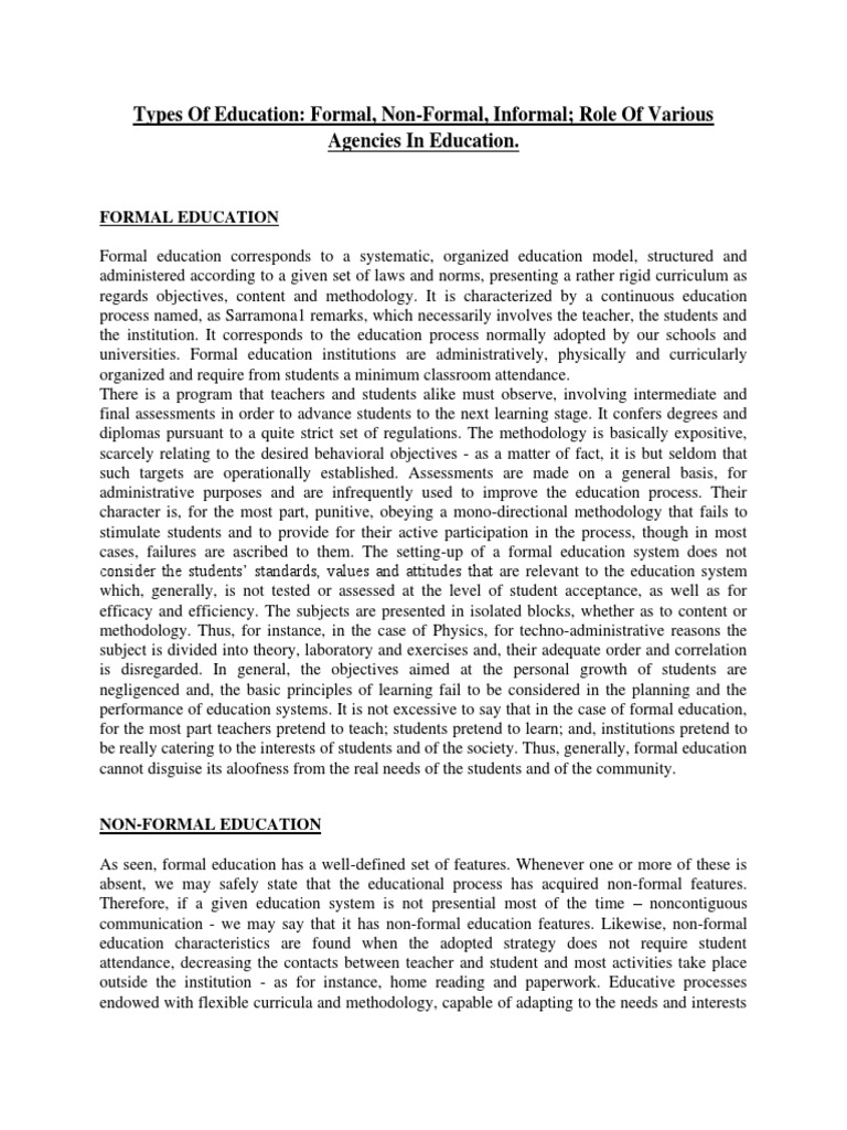 Types of Education: Formal, Non-Formal, Informal | PDF | Distance ...