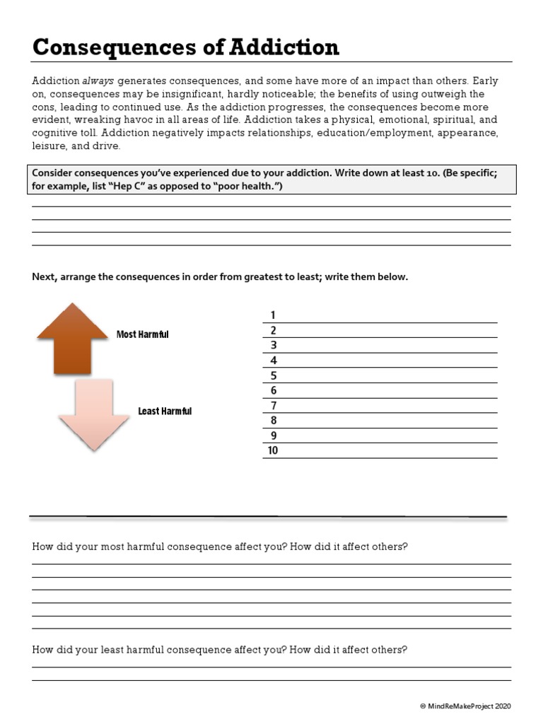 Worksheet Consequences of Addiction | PDF | Behavioural Sciences ...