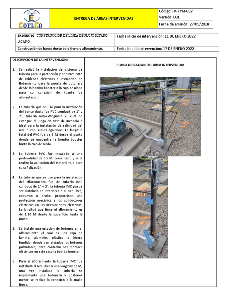 Instalación Tubería Conduit, Sellos y Conduletas (Bomba Booster) | PDF | Tubería (transporte de ...