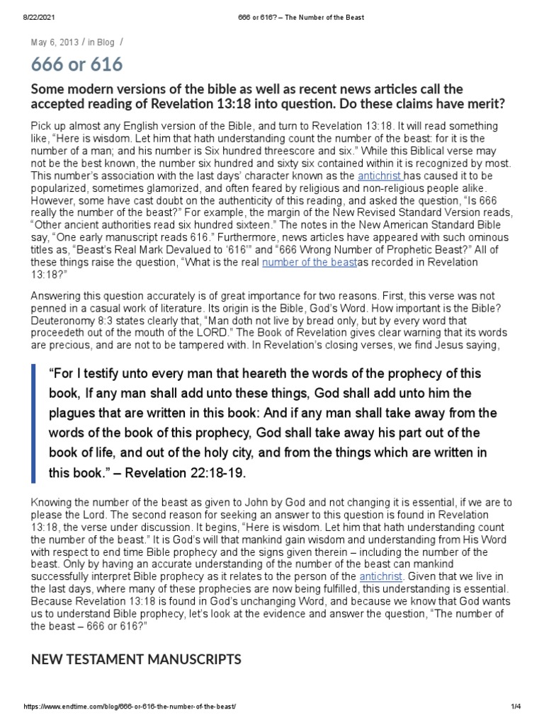 666 or 616: The Beast's True Number | PDF | New Testament | Number Of ...