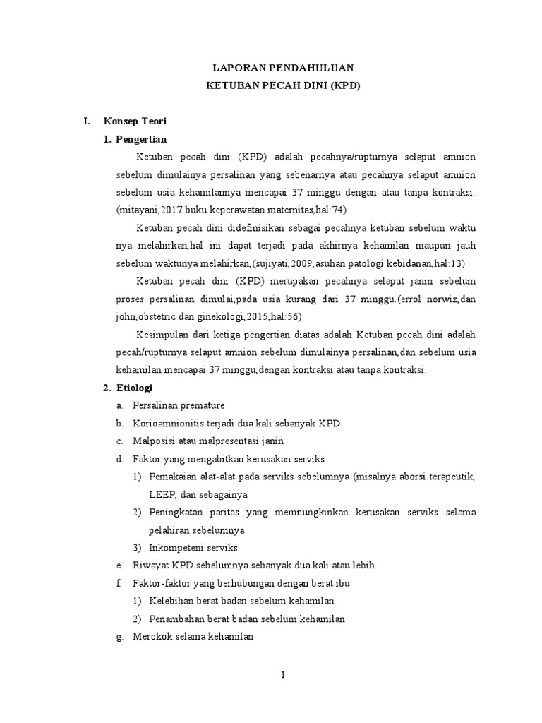 Laporan Pendahuluan Ketuban Pecah Dini | PDF