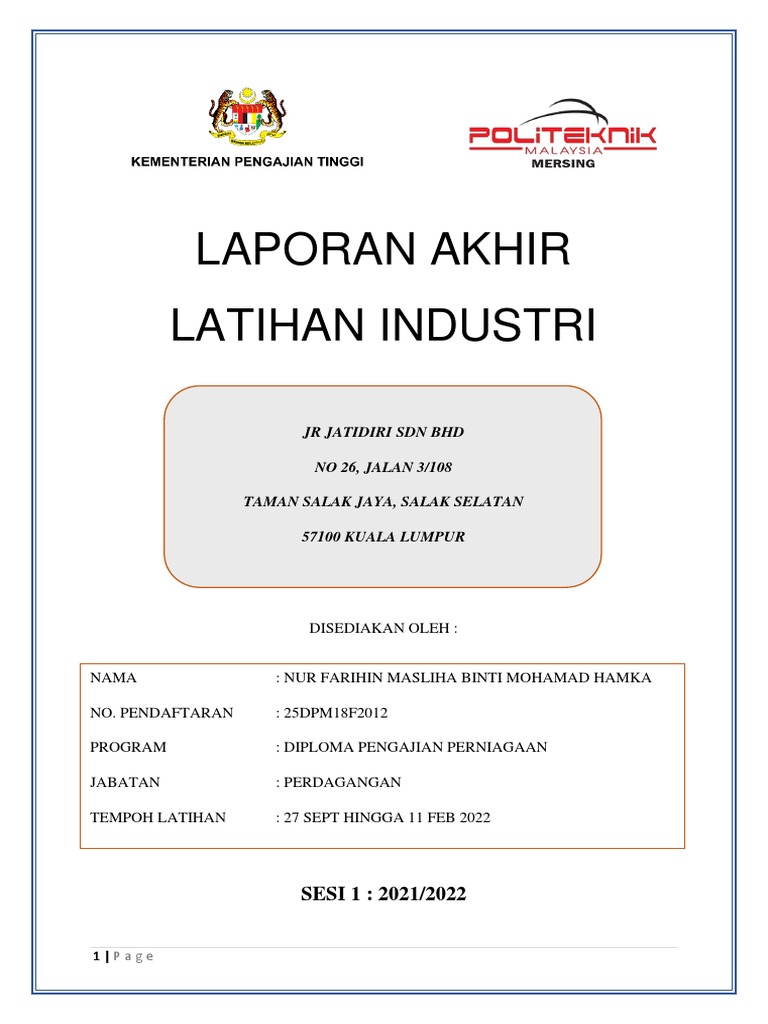 Laporan Akhir Latihan Industri 2022 | PDF | Bisnis | Pengelolaan ...