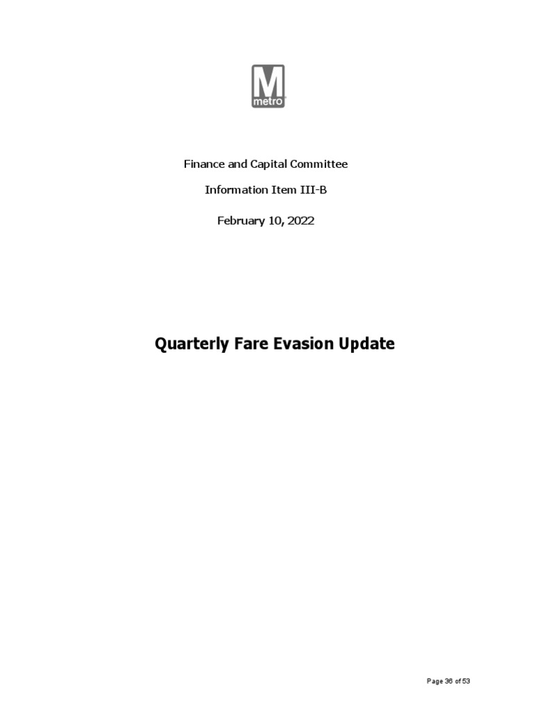 METRO 3B Quarterly Fare Evasion Update | PDF | Washington Metro ...