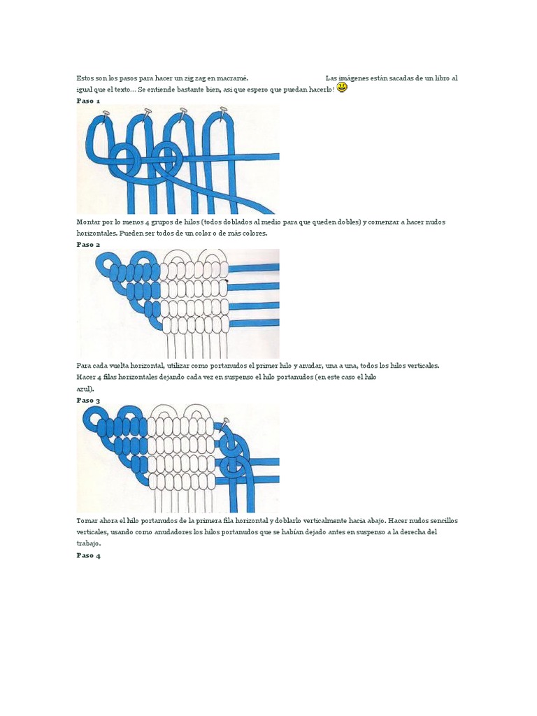 Estos Son Los Pasos para Hacer Un Zig Zag en Macramé | PDF | Azul