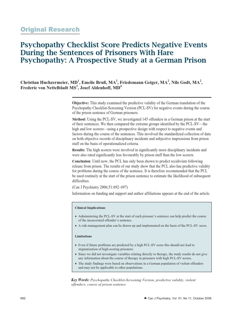 03PCL SV Score Predicts Negative Events 06 | PDF | Psychopathy | Psychology