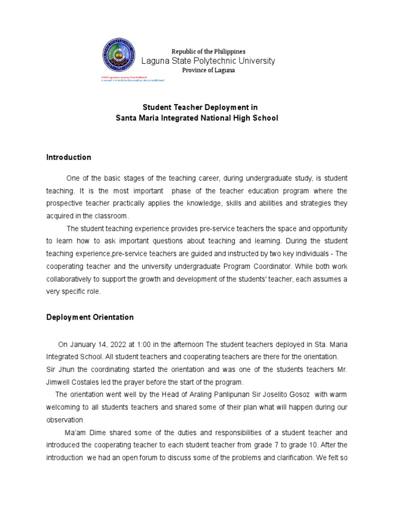 Narrative Report For Orientation Deployment | PDF