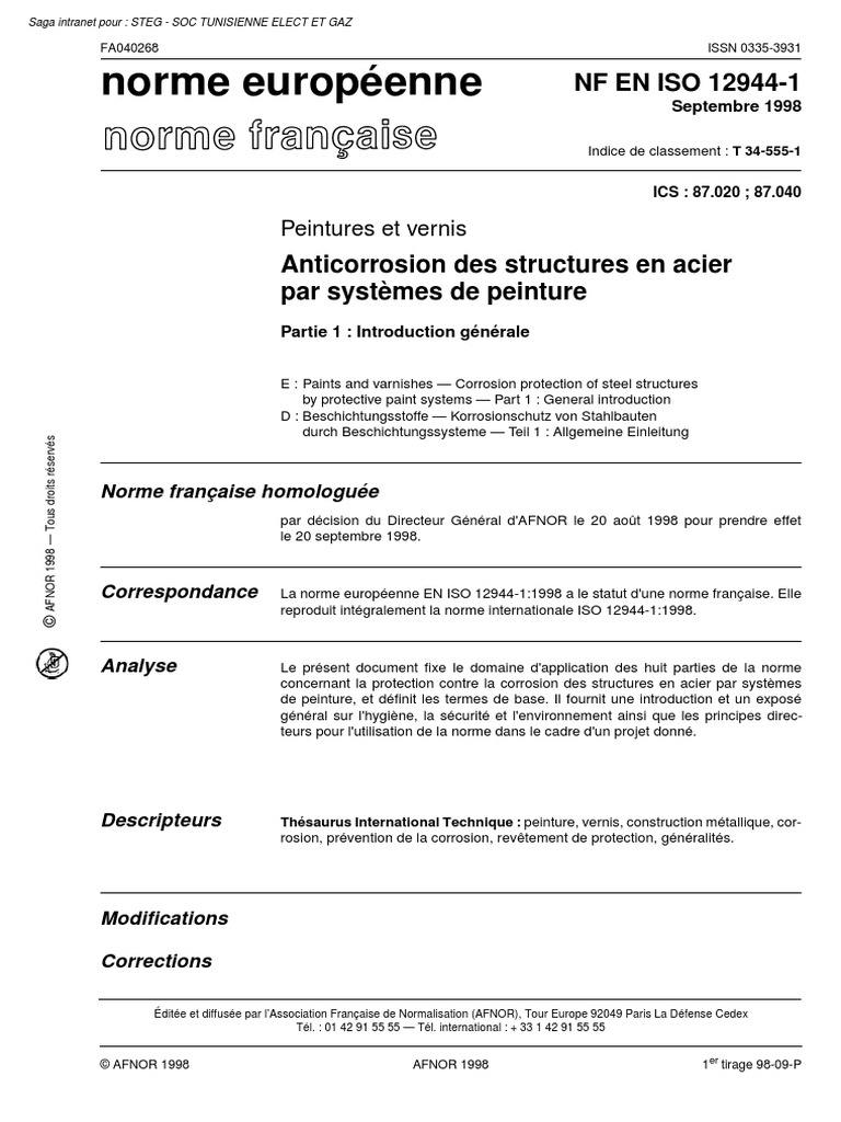 NF en Iso 12944-1 - 1998 | PDF | Peinture | Corrosion